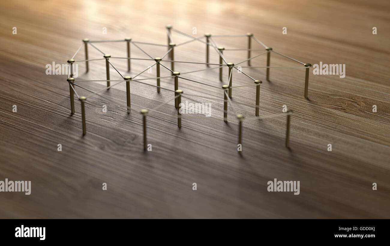 Network, networking, connect, wire. Linking entities. Network of gold ...