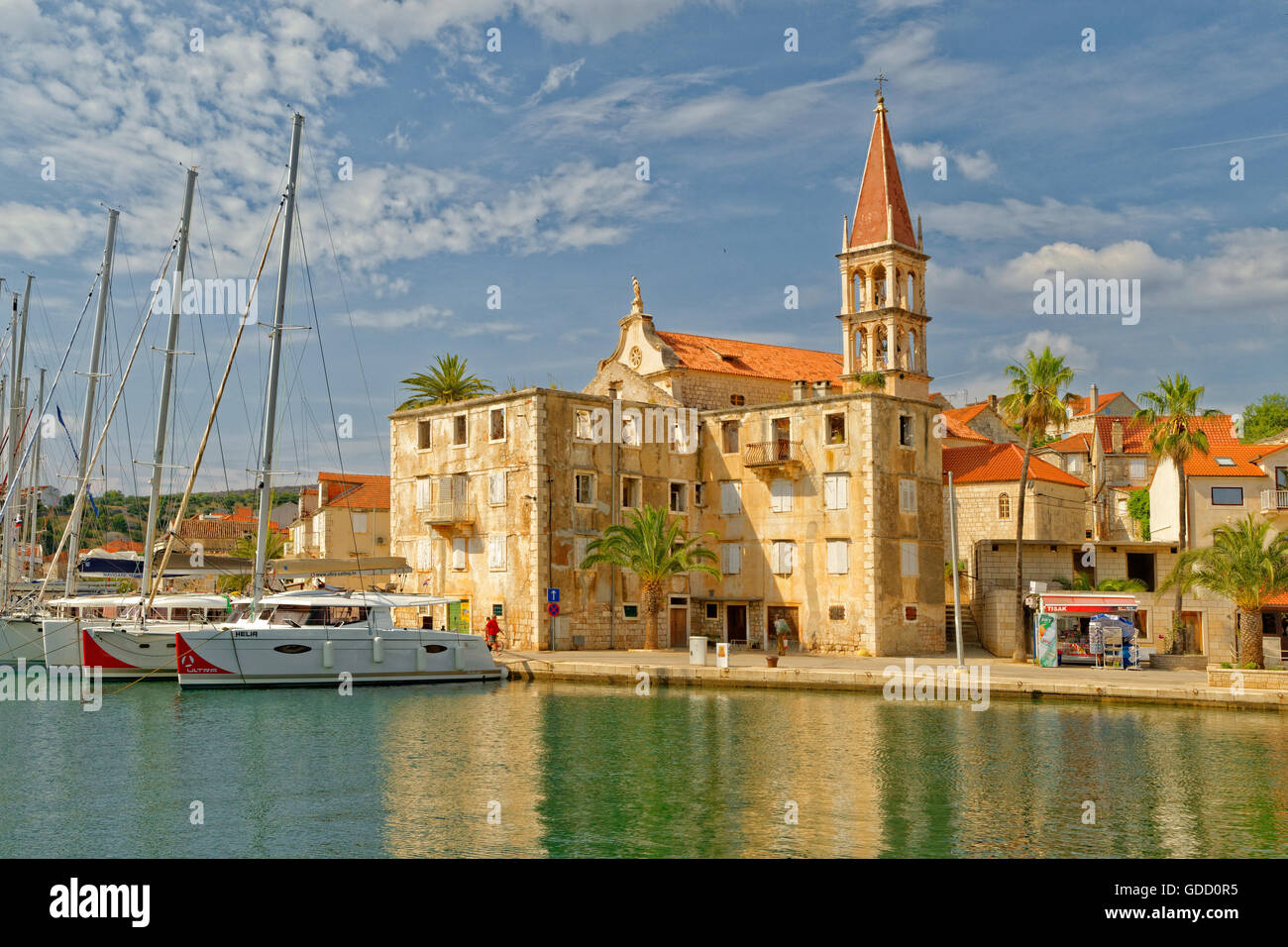 Cruising yachts berthed in the town of Milna on the island of Brac ...
