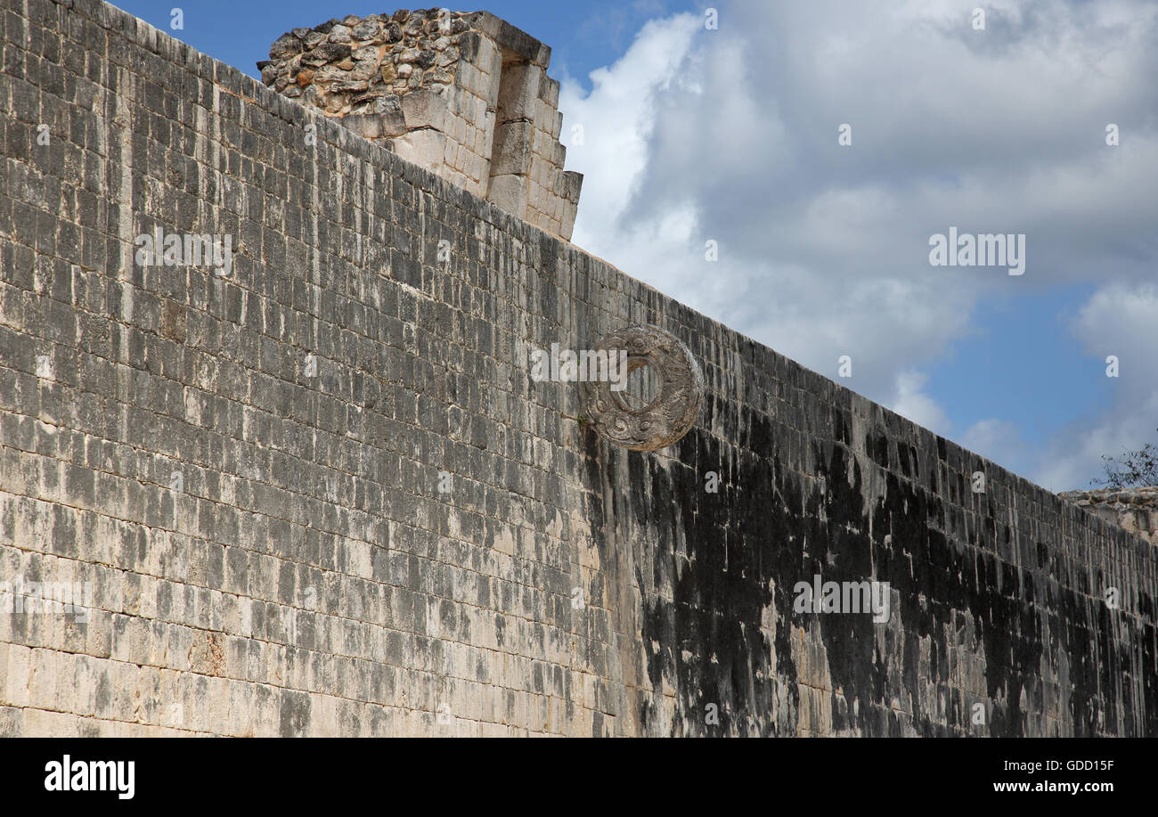the ball game in the ancient mayan buildings at chicken itza mexico ...