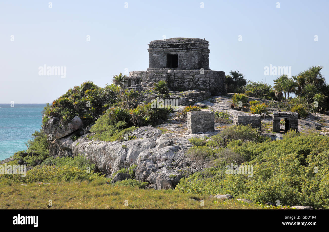 god of winds temple in the ancient mayan walled city of tulum mexico ...