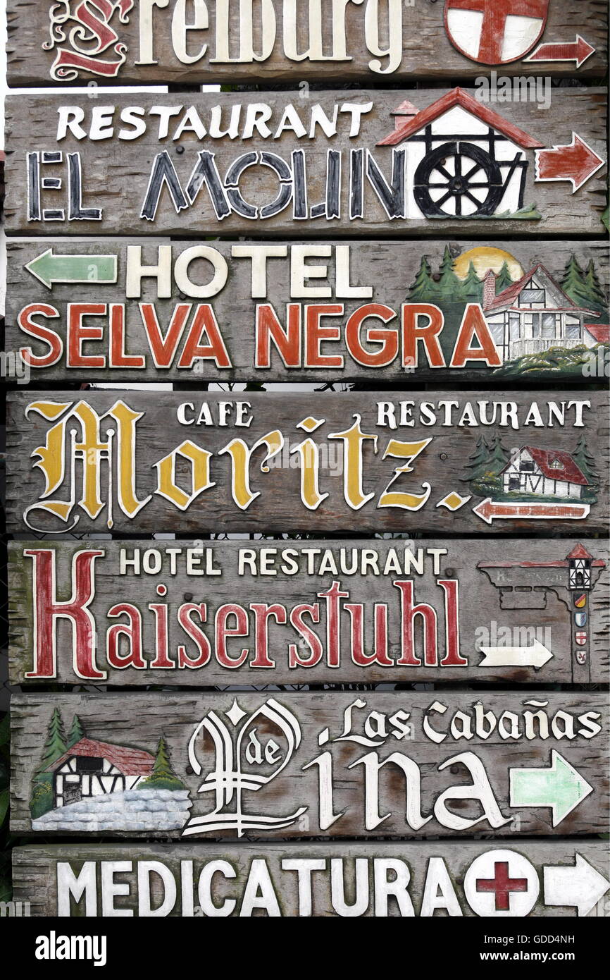 signs of Hotels and restaurant in the German Colony in the Mountain ...