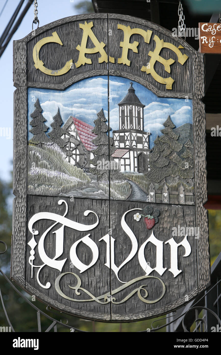 signs of Hotels and restaurant in the German Colony in the Mountain ...