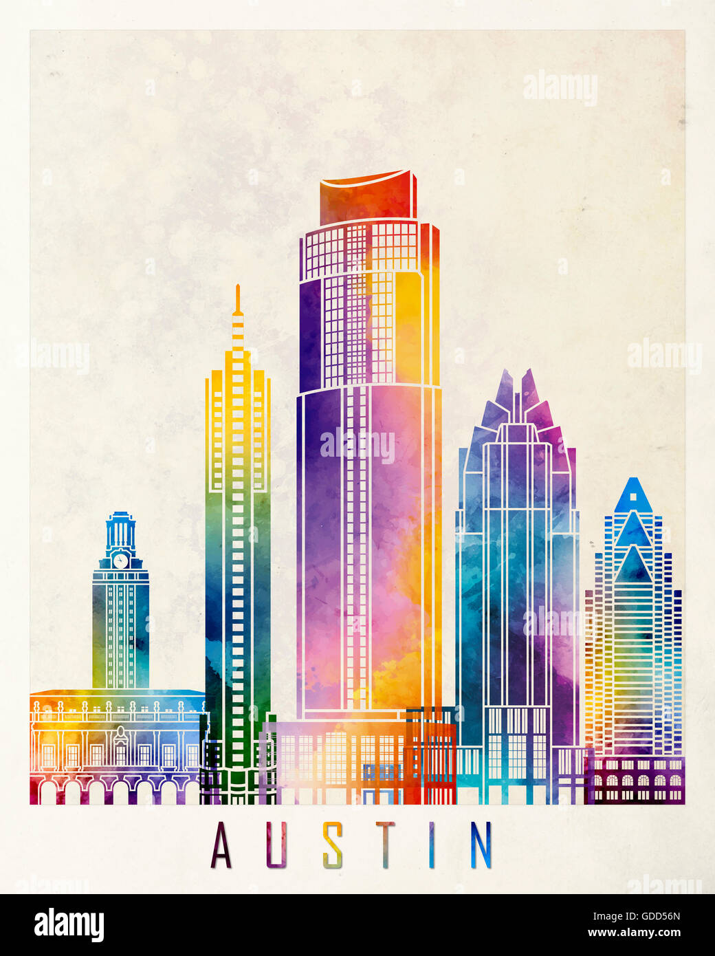Austin landmarks watercolor poster Stock Photo - Alamy