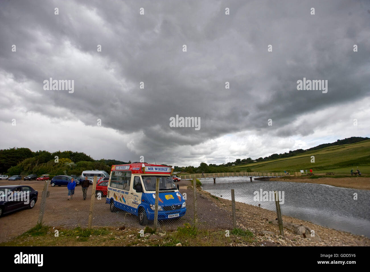 storms a brewing Charmouth Beach. Ron Sutherland AKA Mr Whirly doing ...