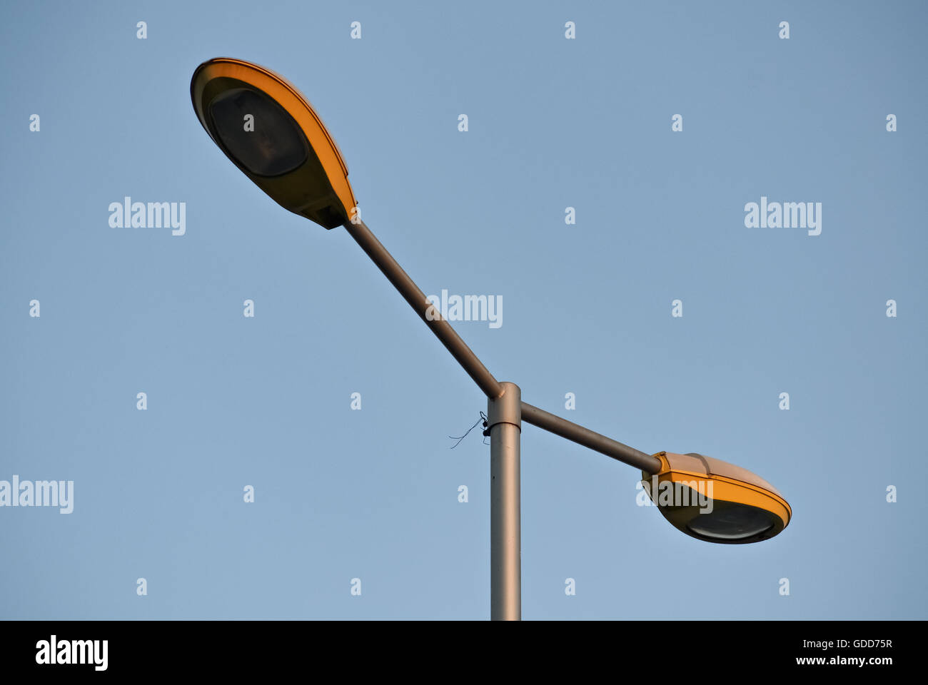 Closeup of an electric pylon on the street with two bulbs Stock Photo ...