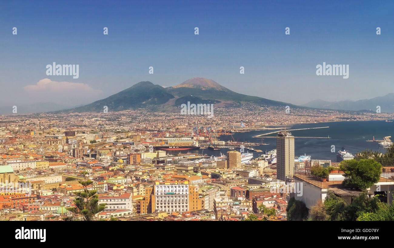 Panoramic view of the Gulf of Naples with the palaces, the commercial ...