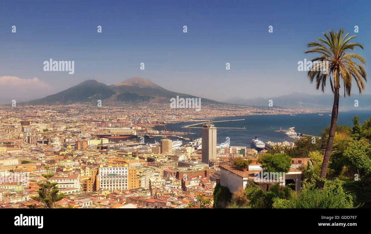 Panoramic view of the Gulf of Naples with the palaces, the commercial ...