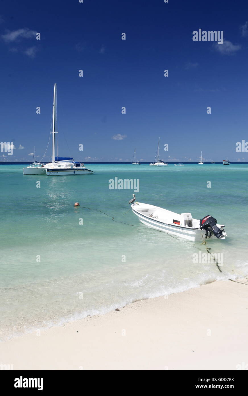 a beach at the village on the Gran Roque Island at the Los Roques ...