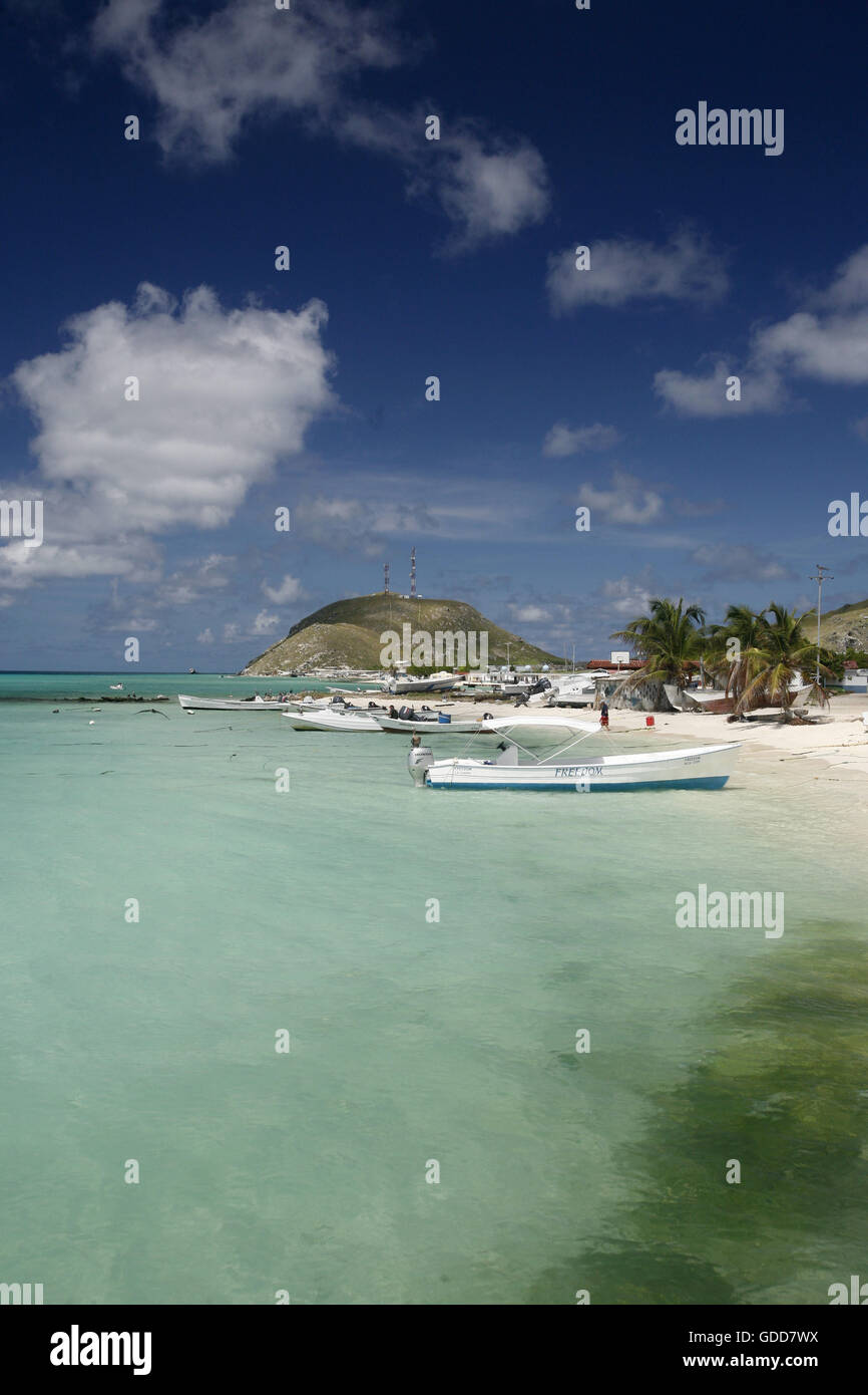 a beach at the village on the Gran Roque Island at the Los Roques ...