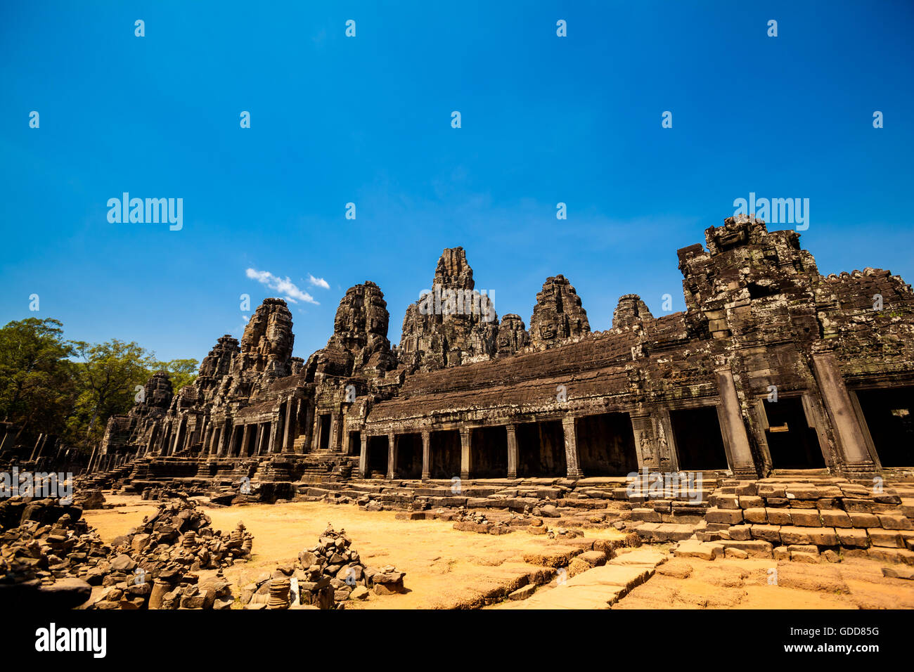 Architecture of old buddhist Angkor Archeological park temple - Bayon ...