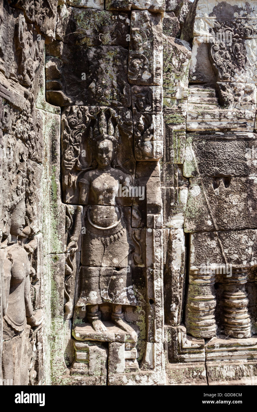 Architecture of old buddhist Angkor Archeological park temple - Bayon ...
