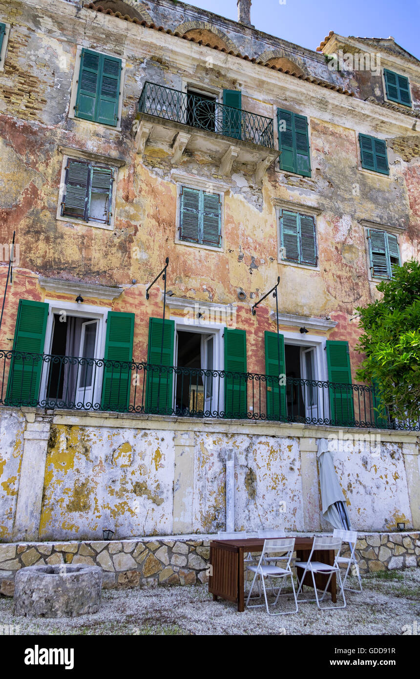Wonderful facade of an old mansion in Gaios village, Paxoi island ...