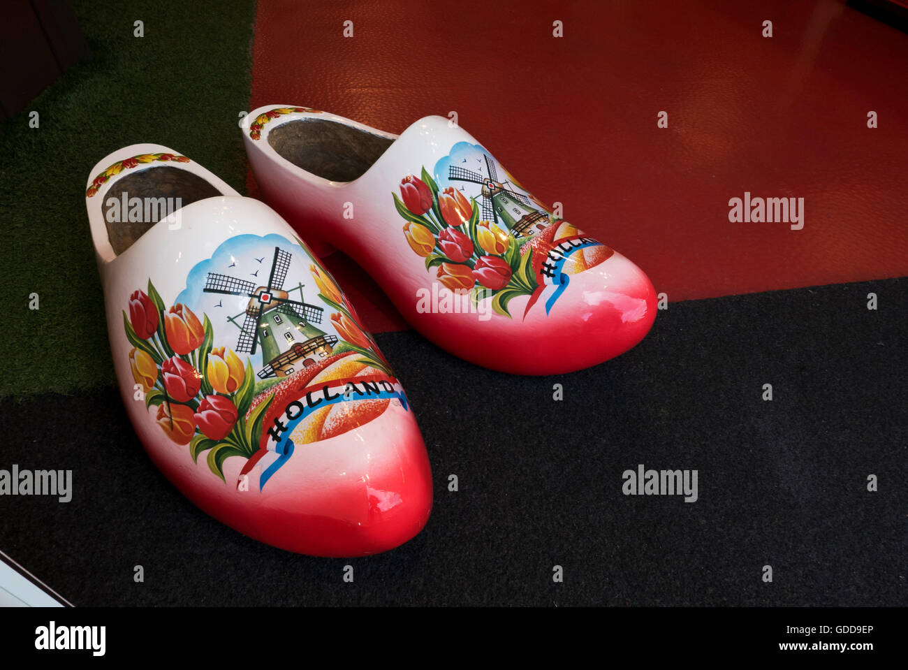 Colourful traditional handmade clogs on display in Amsterdam, Holland ...