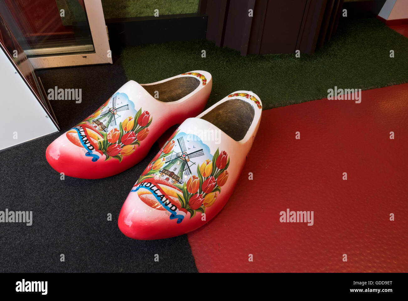 Colourful traditional handmade clogs on display in Amsterdam, Holland ...