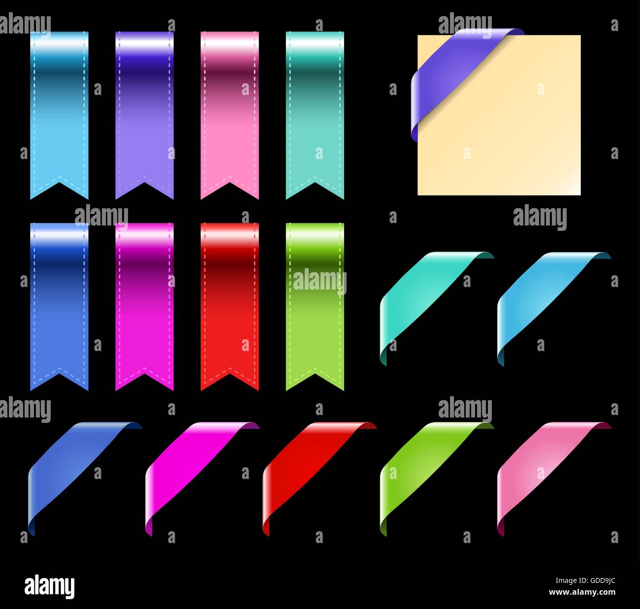 Web Ribbons Set With Gradient, isolated on black Vector Illustration ...