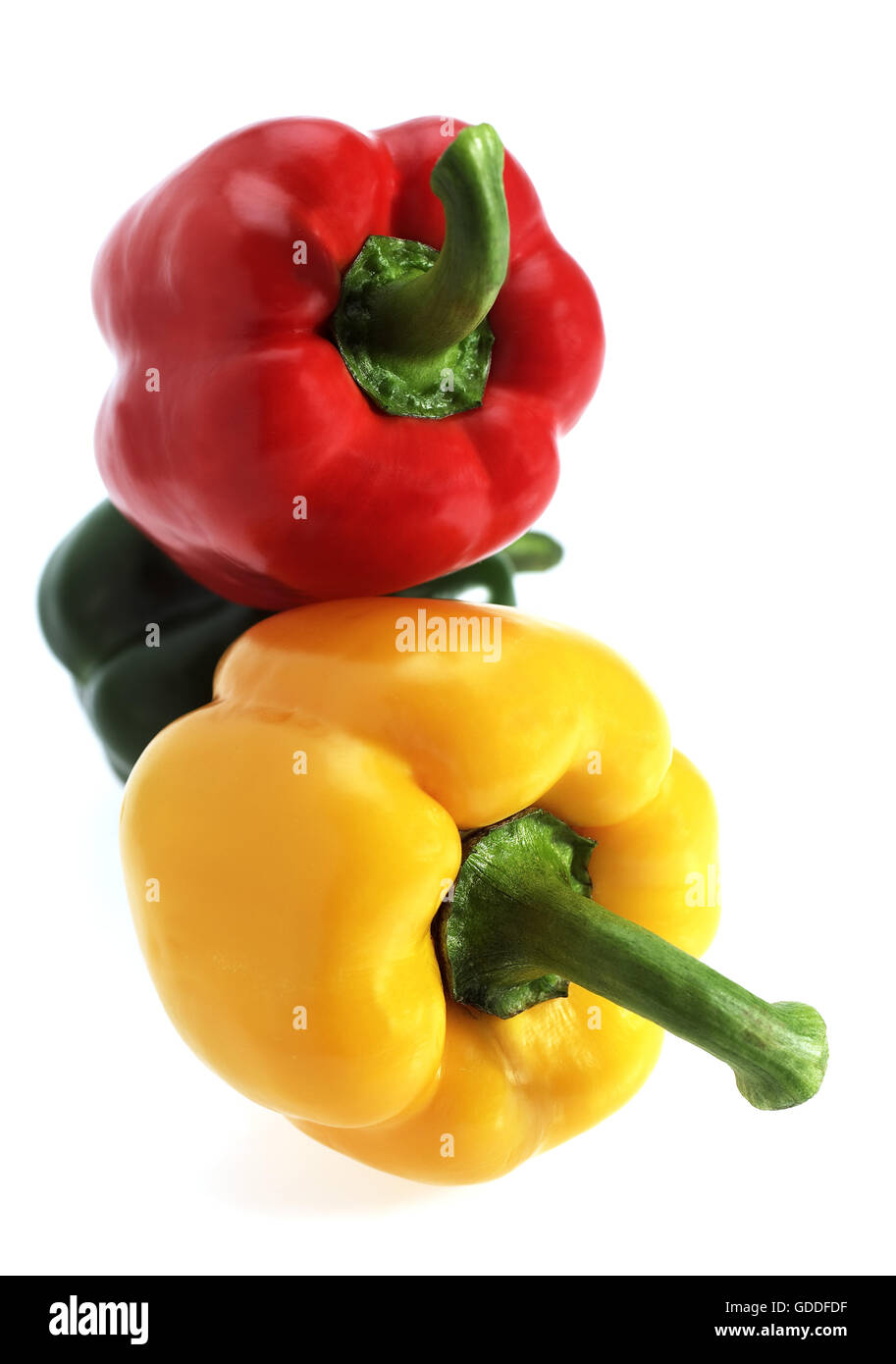 Sweet Red, Green and Yellow Pepper, capsicum annuum against White ...