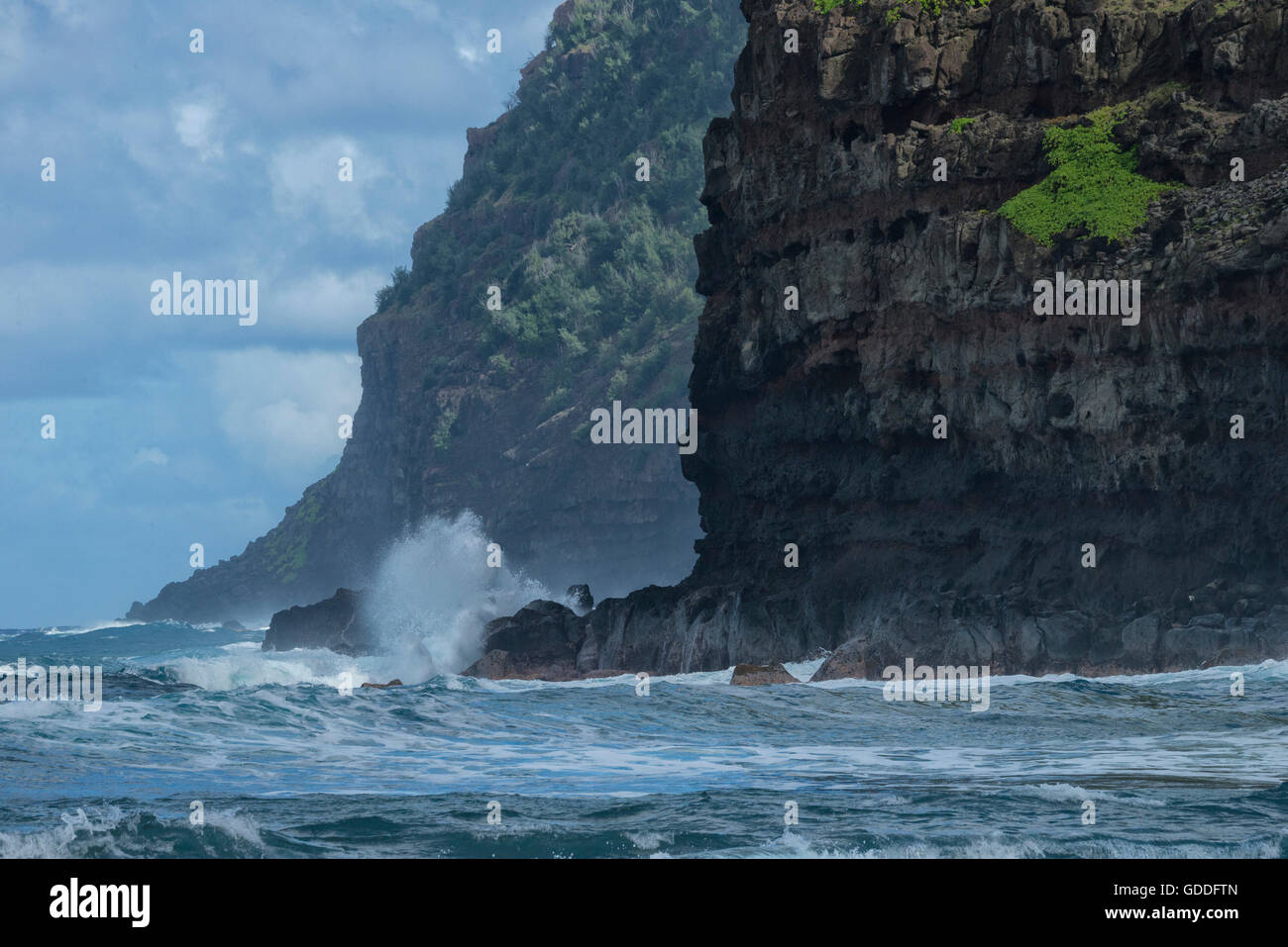 USA,Hawaii,Molokai,tropical,island,Sea cliffs,Halawa valley,bay,surf ...
