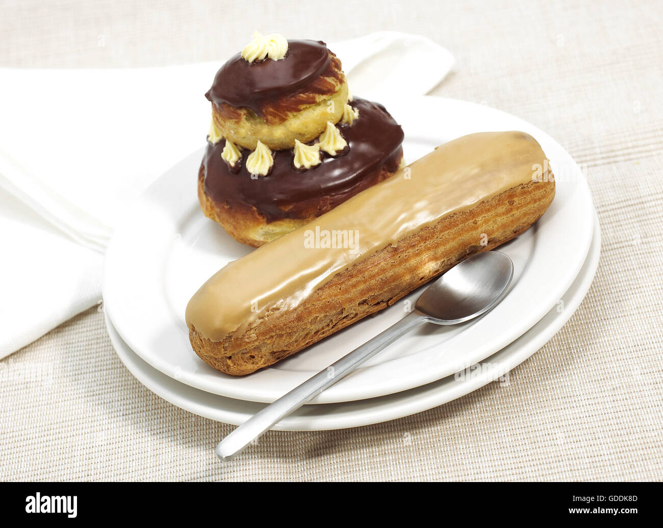FRENCH CAKES CALLED CHOCOLATE RELIGIEUSE AND COFFE ECLAIR Stock Photo ...