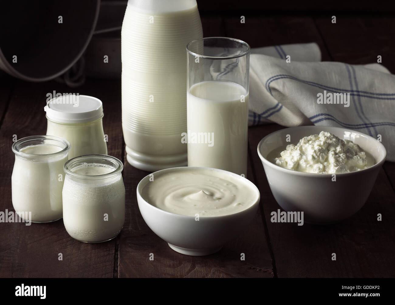 Dairy Produce, Milk, Double Cream, Soft Cheese and Yogurt Stock Photo ...