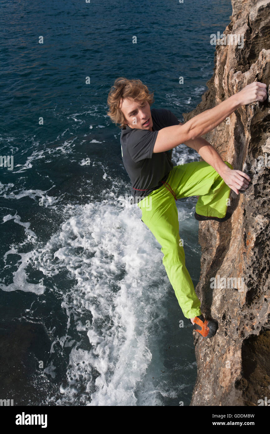 Majorca,Spain,climbing,free climbing,man,sport,boulder,no rope Stock ...