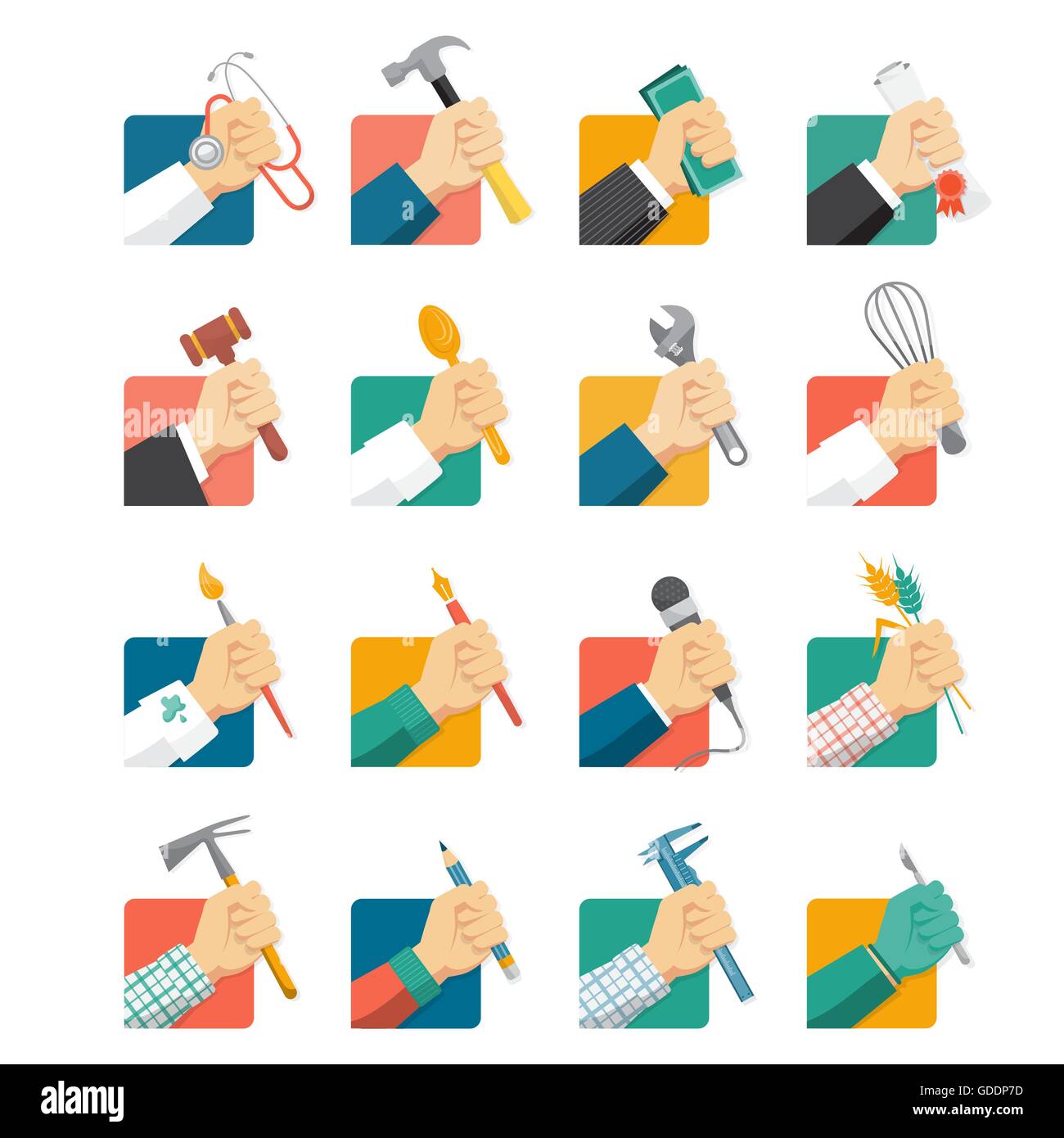 Jobs avatar icons set with hands and tools Stock Vector Image & Art - Alamy