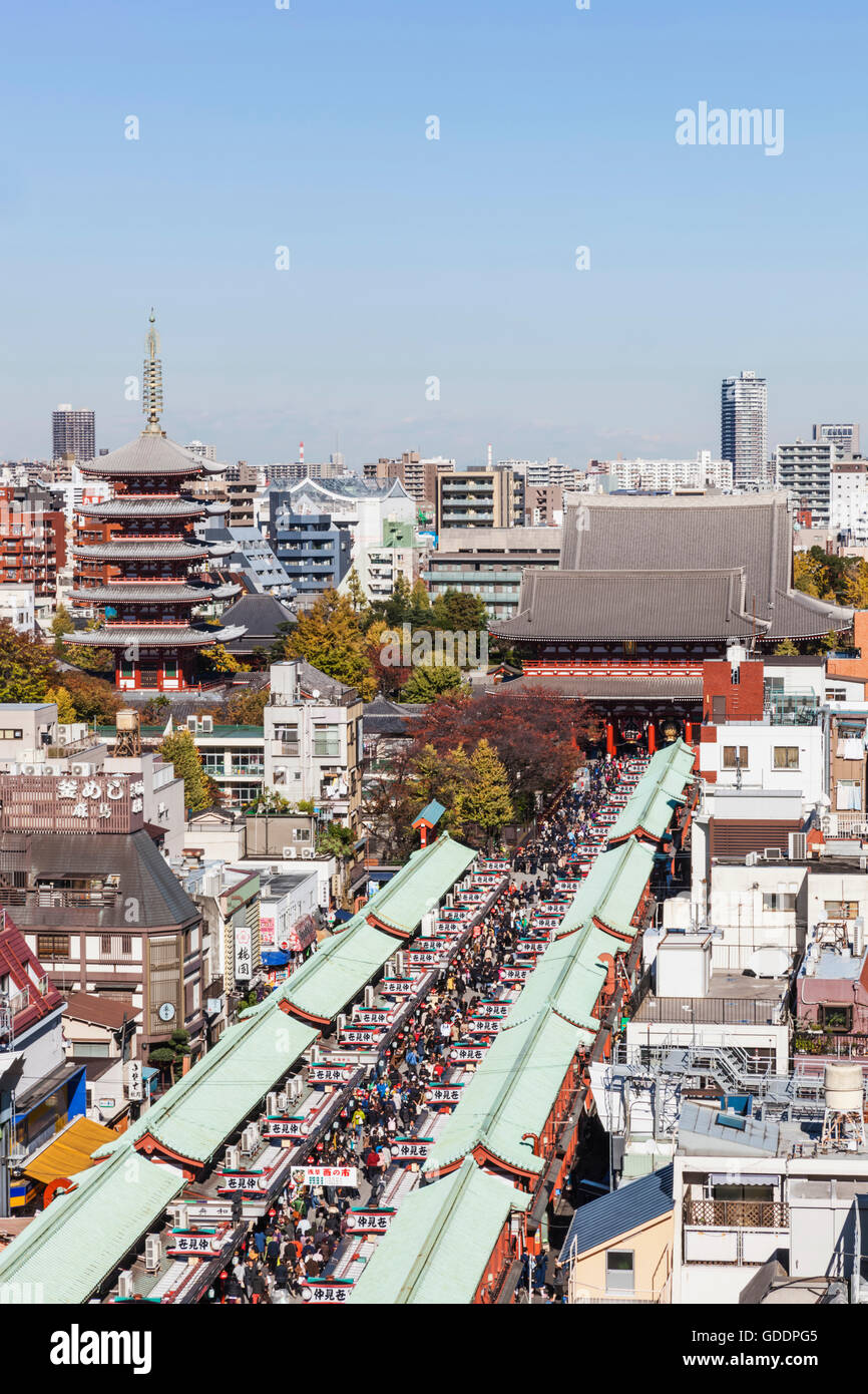 Japan,Honshu,Tokyo,Asakusa,Nakamise Shopping Street and Sensoji Temple ...