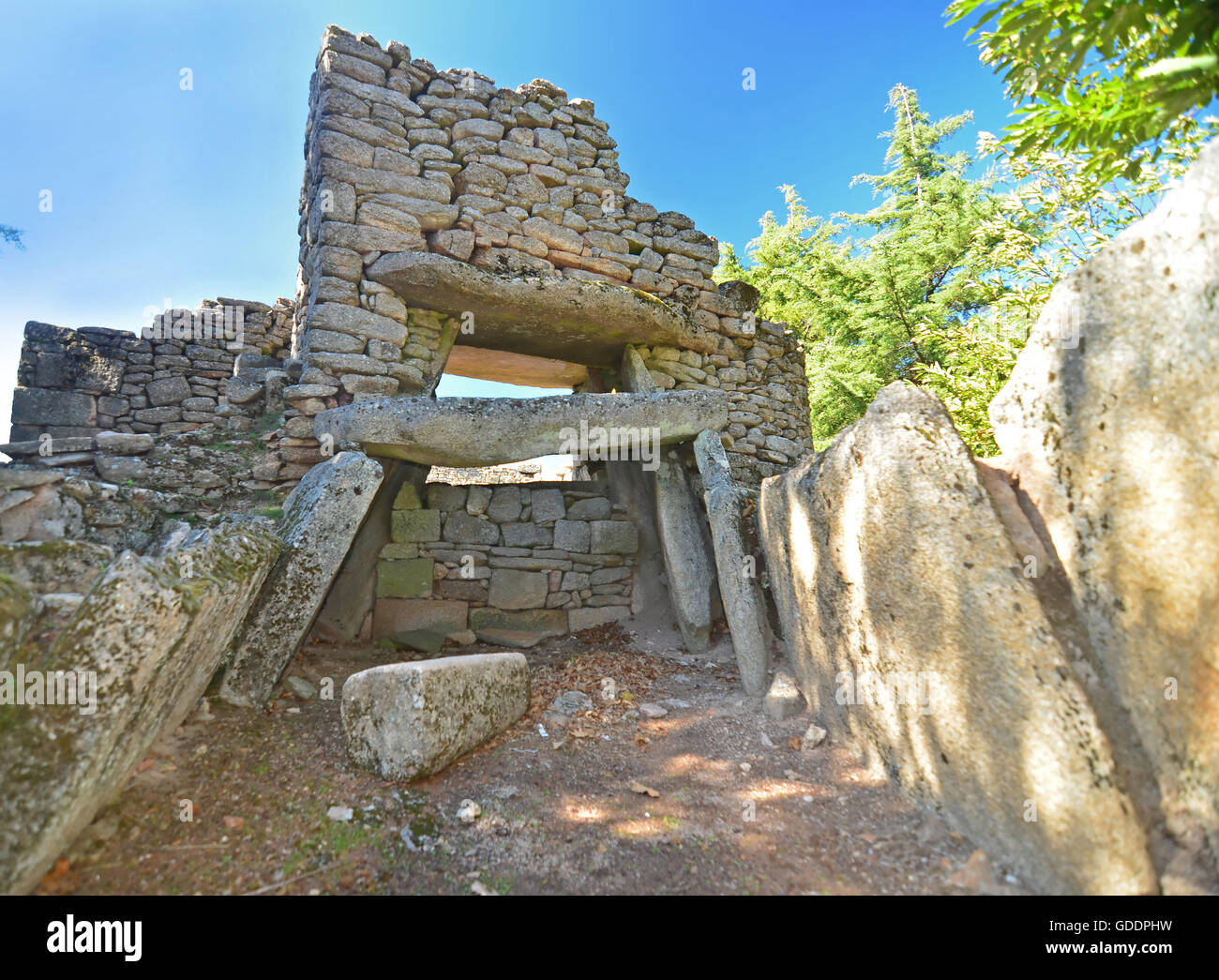 Rare example of a prehistoric dolmen integrated into a ruined church ...