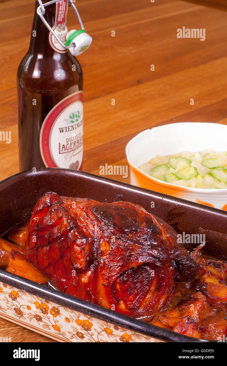 Roast pork,Joints of pork,with dark beer sauce and potatoes and typical ...