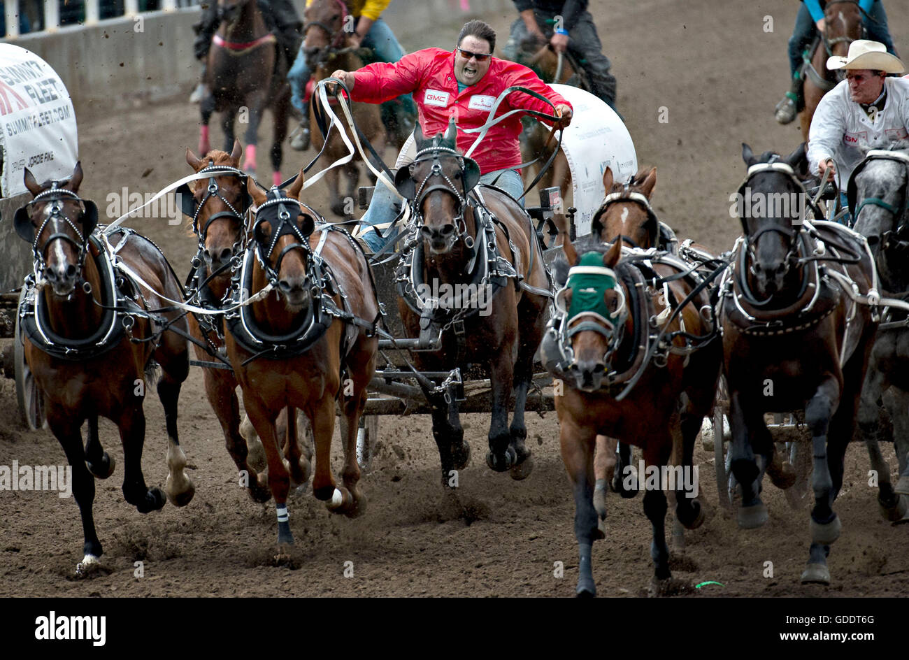 Calgary, Canada. 14th July, 2016. Drivers race their wagons during the ...