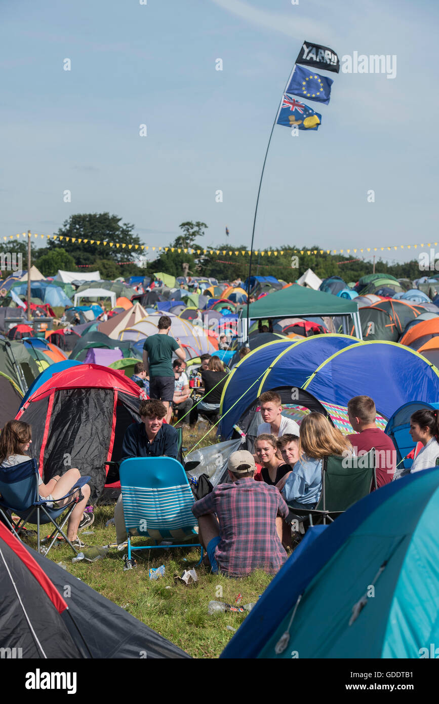 Henham Park, Suffolk, UK. 15th July, 2016. An EU flag marks one of the ...