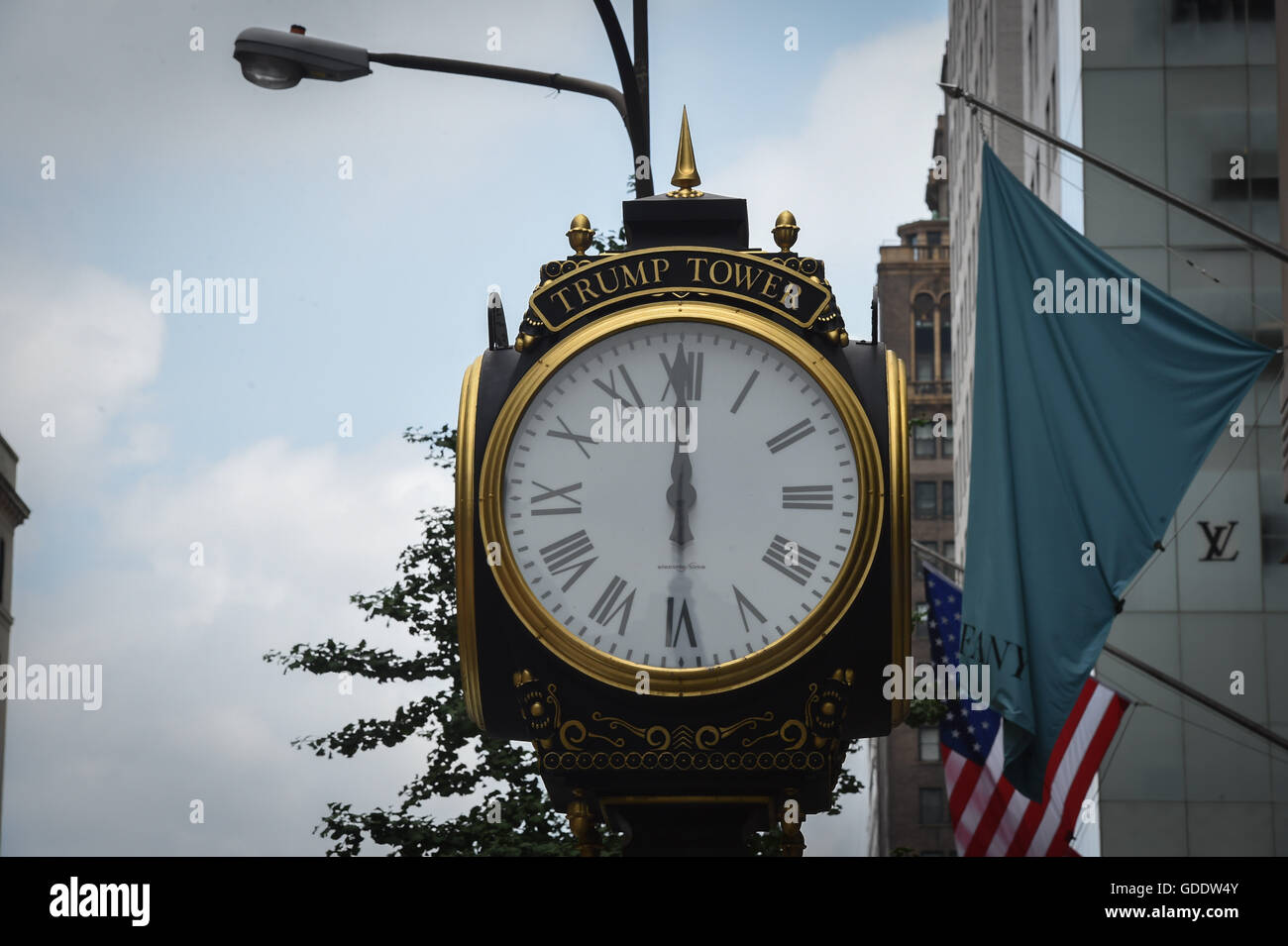 New York, NY, USA. 14th July, 2016. The Trump Tower clock hits noon ...