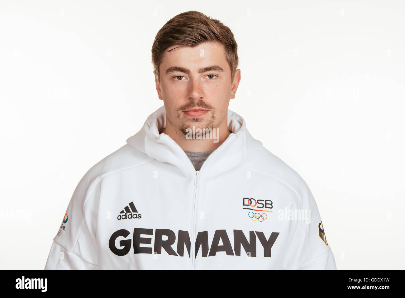 David Storl poses at a photocall during the preparations for the ...