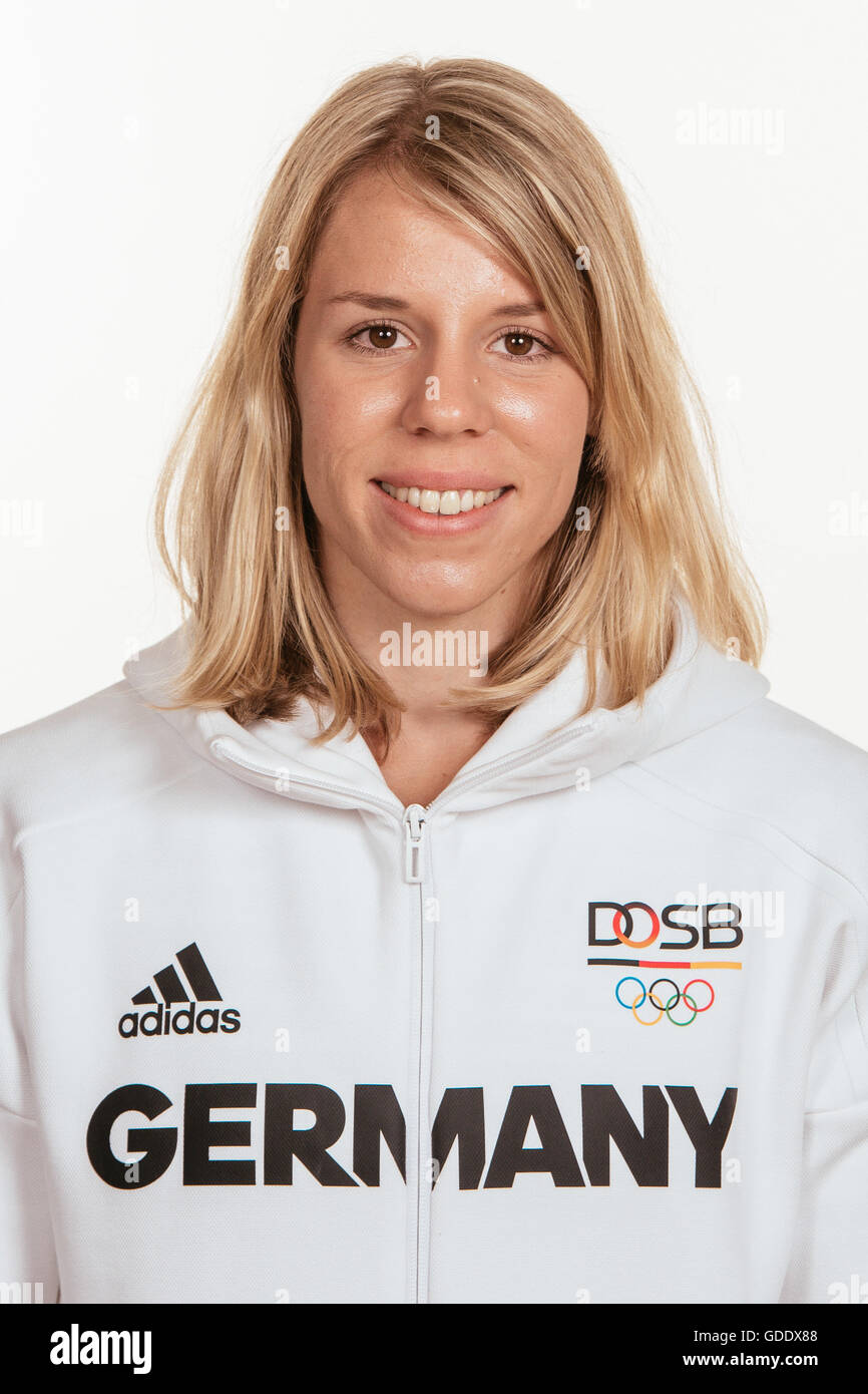 Hannover, Germany. 15th July, 2016. Lara Hoffmann poses at a photocall ...