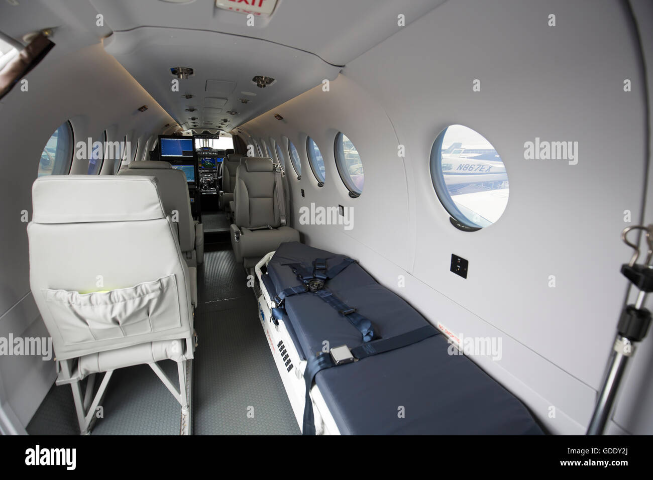 Farnborough, UK. 15th July, 2016. Stretcher in a medical plane on show ...