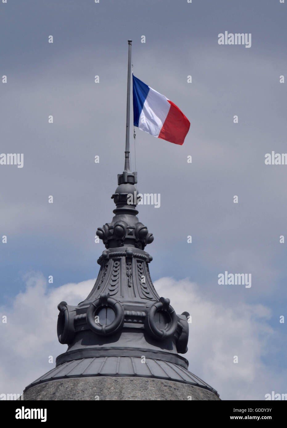 A french national flag flies half mast hi-res stock photography and ...