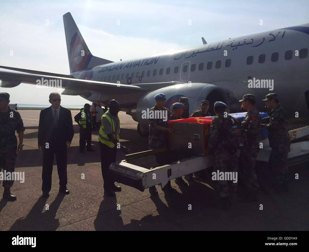 Entebbe, Uganda. 15th July, 2016. The coffin of a Chinese UN ...