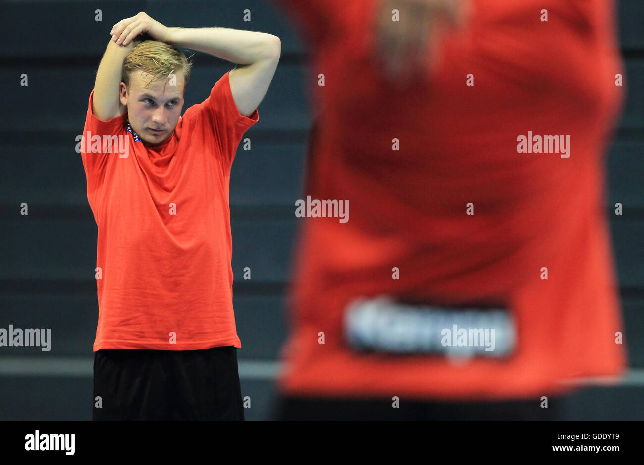 Magdeburg, Germany. 15th July, 2016. Daniel Pettersson (L), new recruit ...