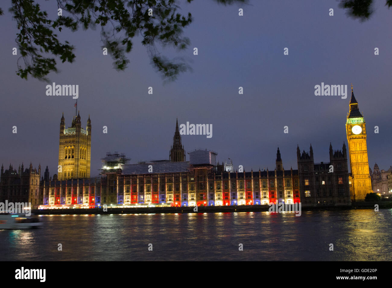 London, UK. 15th July, 2016. Landmarks light up with the colours of the ...