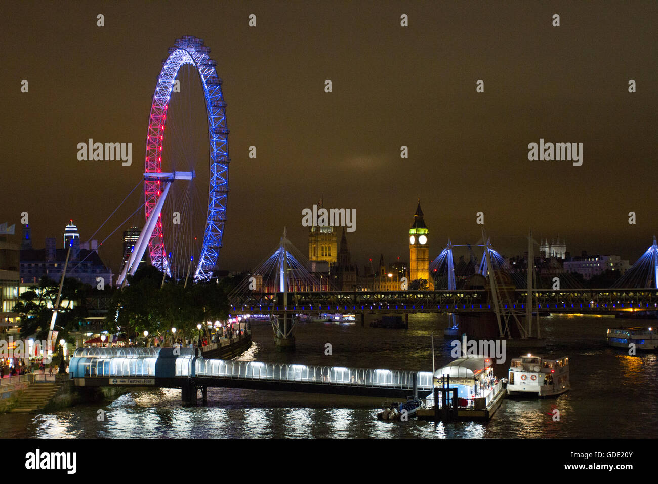 London, UK. 15th July, 2016. Landmarks light up with the colours of the ...