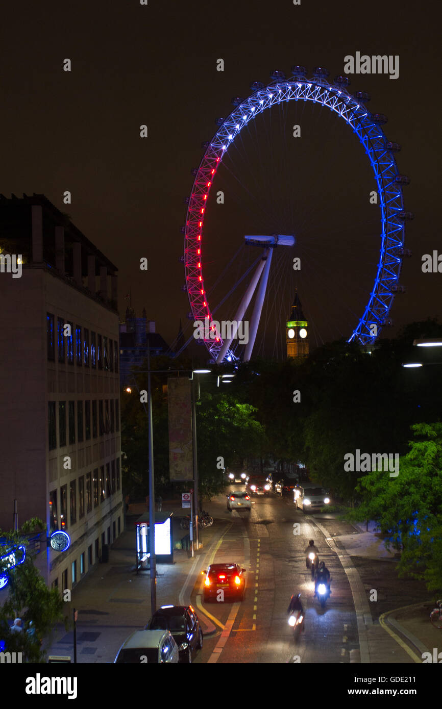 London, UK. 15th July, 2016. Landmarks light up with the colours of the ...