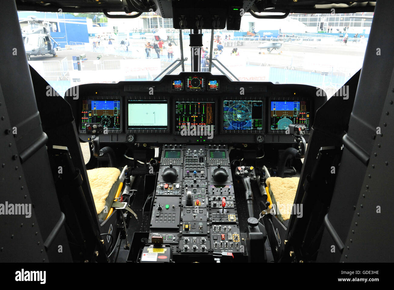 Farnborough, UK. 15th July, 2016. The cockpit of a Finmeccanica AW101 ...