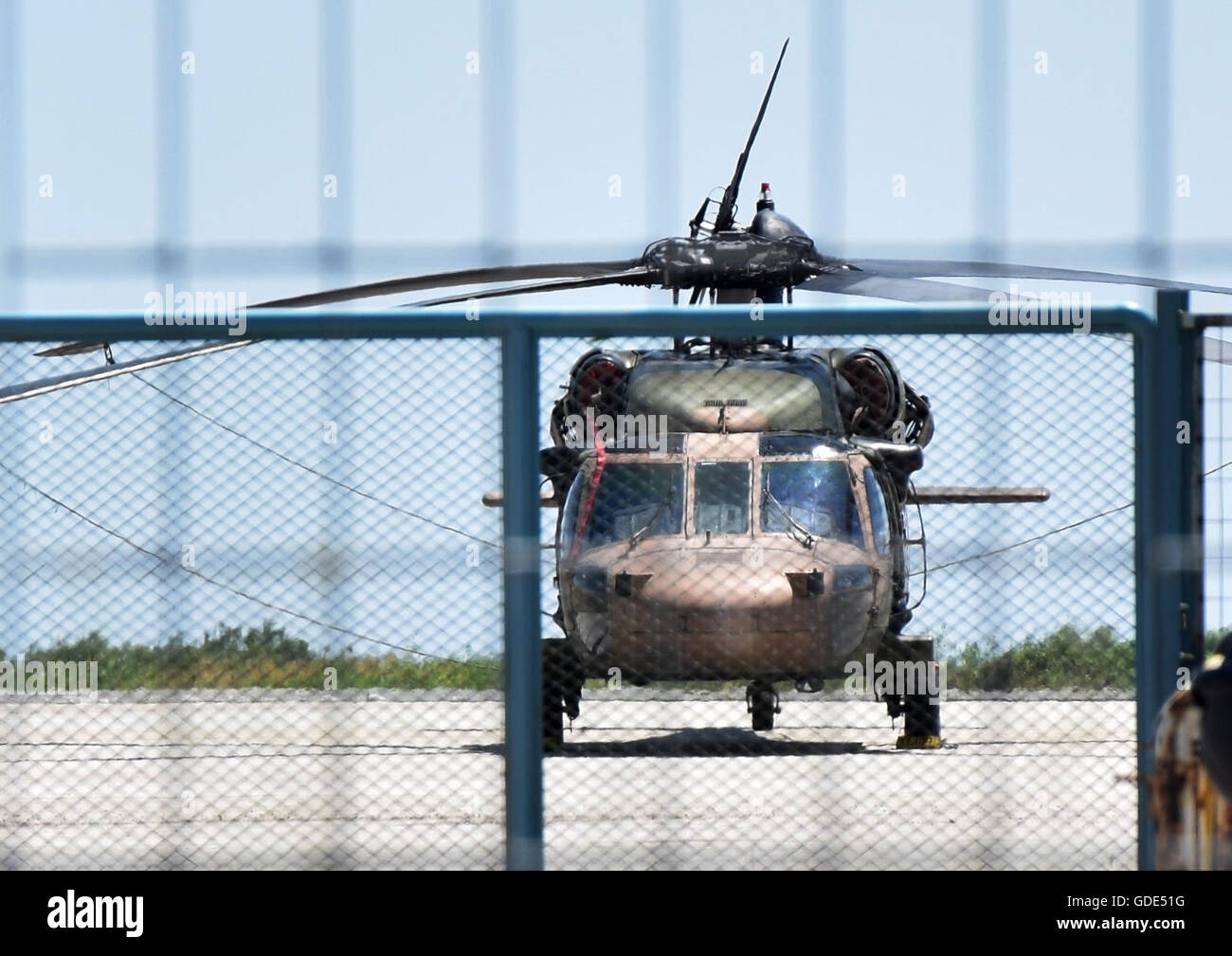 Athens. 16th July, 2016. A Turkish military helicopter is pictured ...