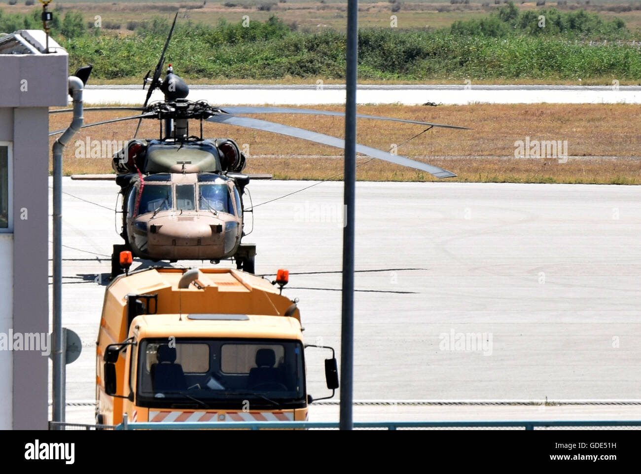 Athens. 16th July, 2016. A Turkish military helicopter is pictured ...