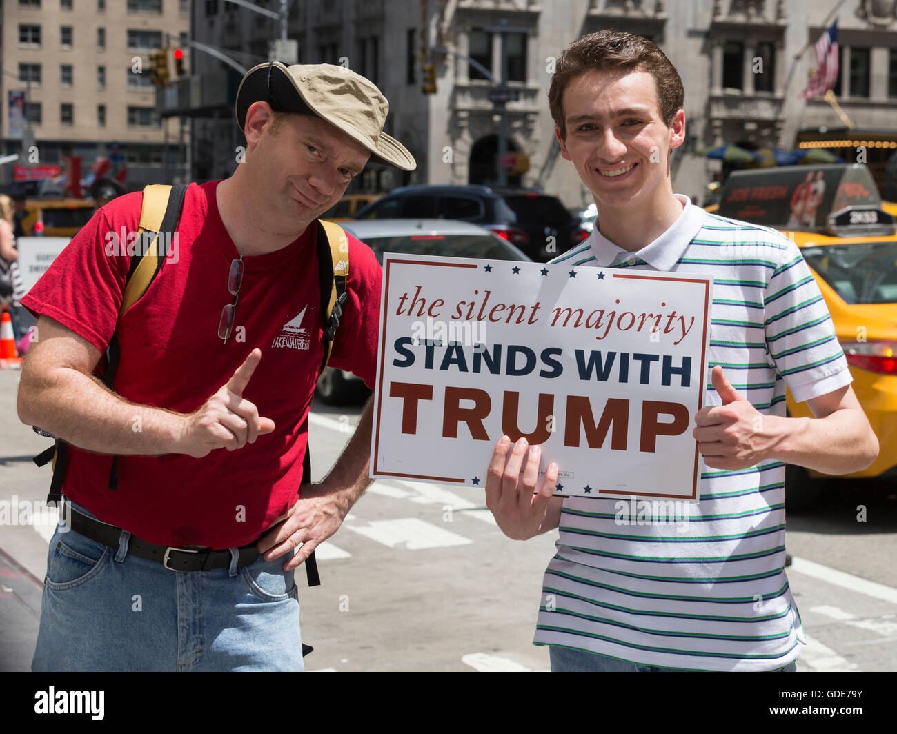 New York, USA. 16th July, 2016. Young Trump supporters stand outside of ...