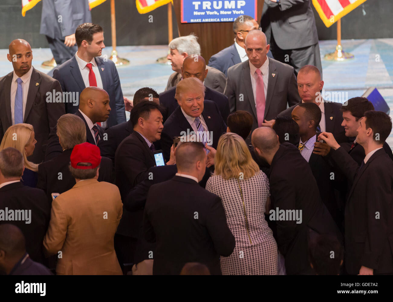 New York, USA. 16th July, 2016. Donald Trump greets supporters after ...