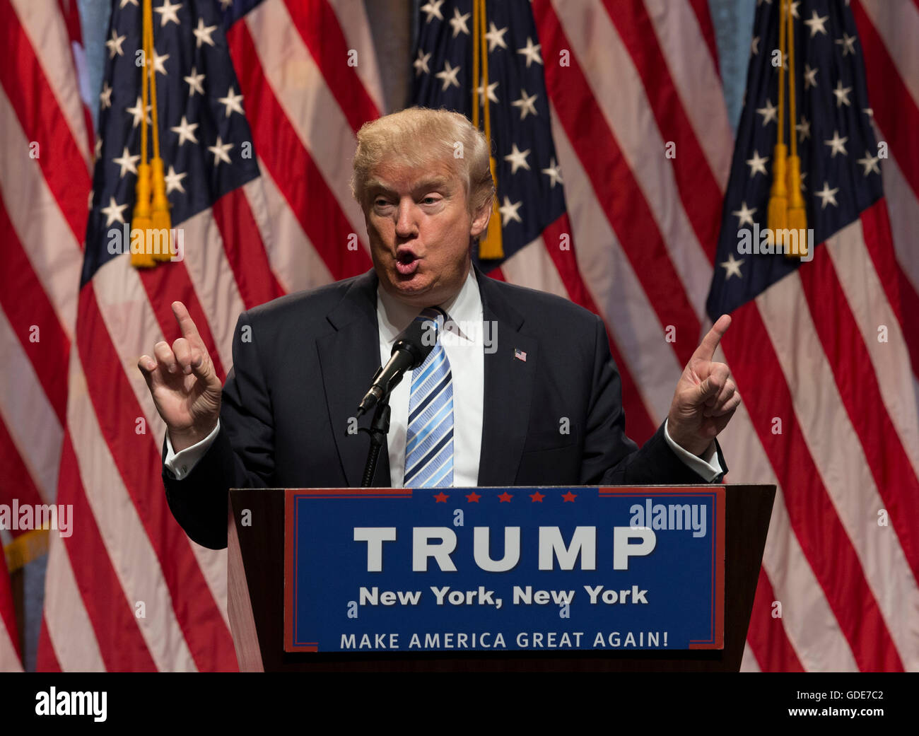 New York, USA. 16th July, 2016. Donald Trump speaks during introduction ...