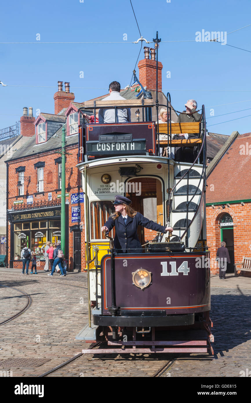 England,County Durham,Open Air Museum,Historic Tram Stock Photo - Alamy
