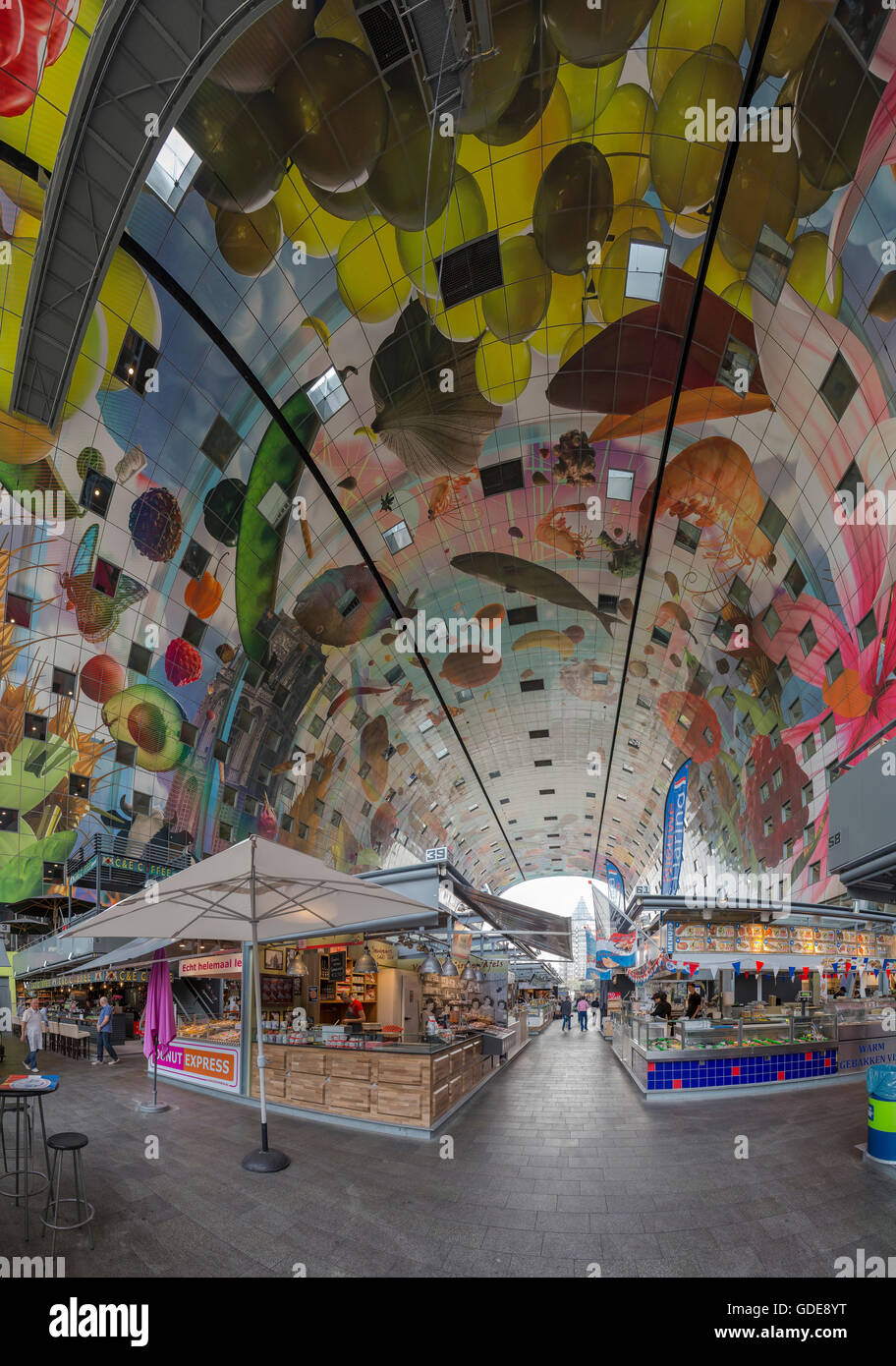 The covered Market hall,the interior with the painted ceiling Stock ...