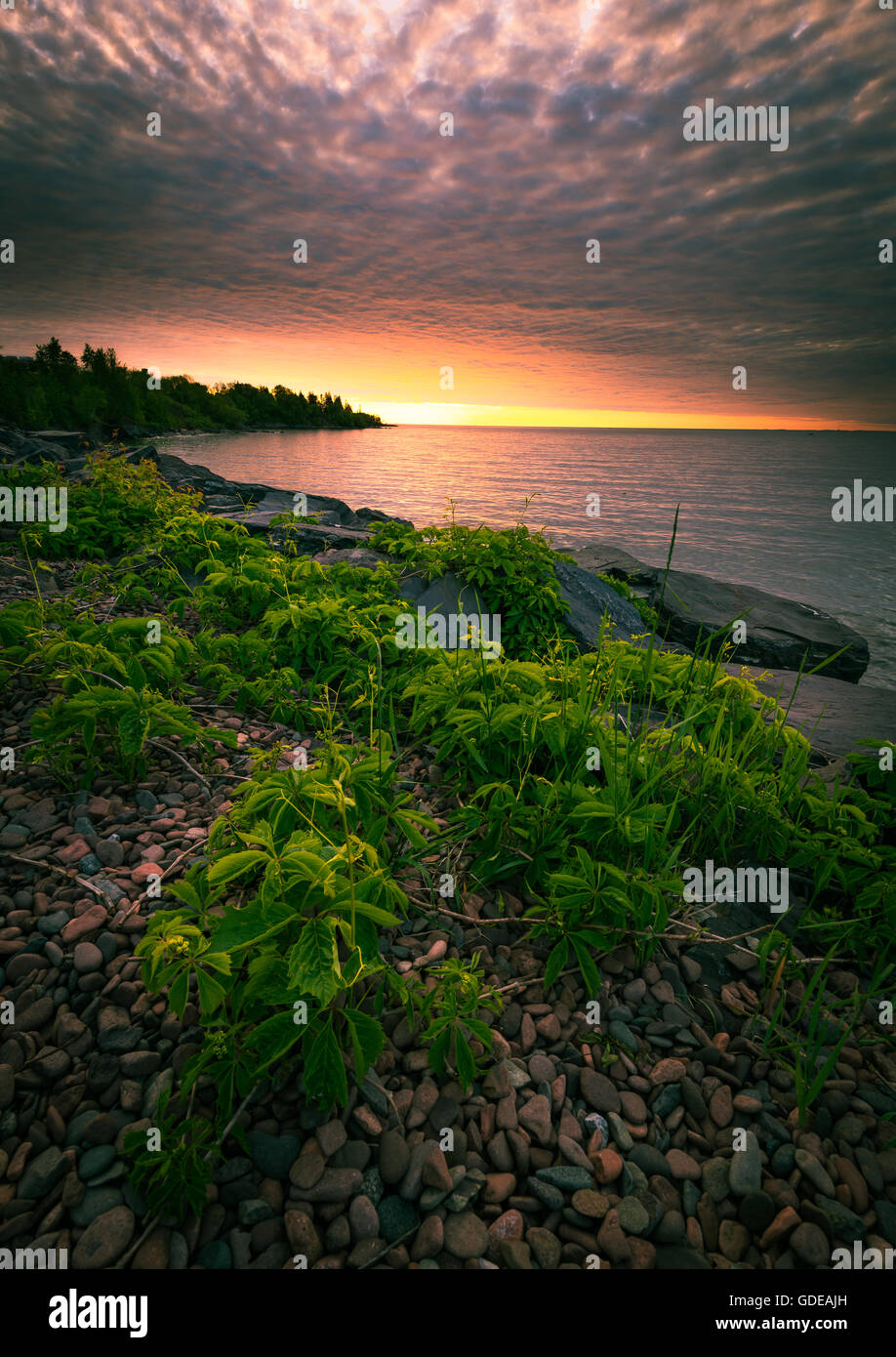 Cloudy sunrise in Lake Superior near Canal Park, Duluth Stock Photo - Alamy