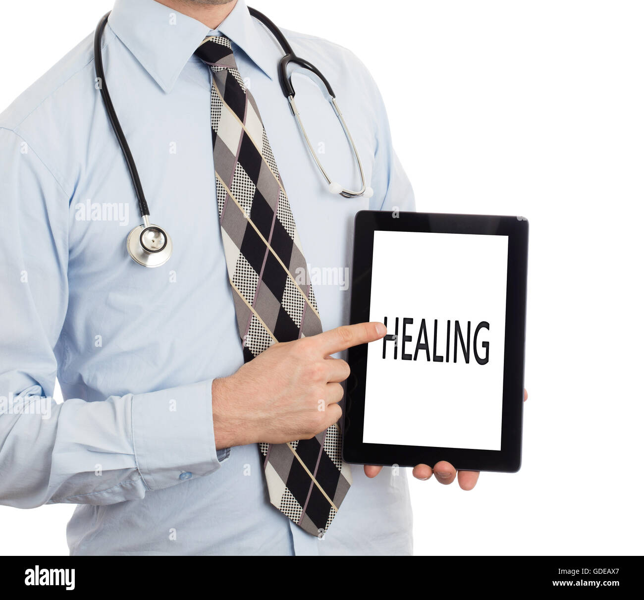 Doctor, isolated on white backgroun, holding digital tablet - Healing ...